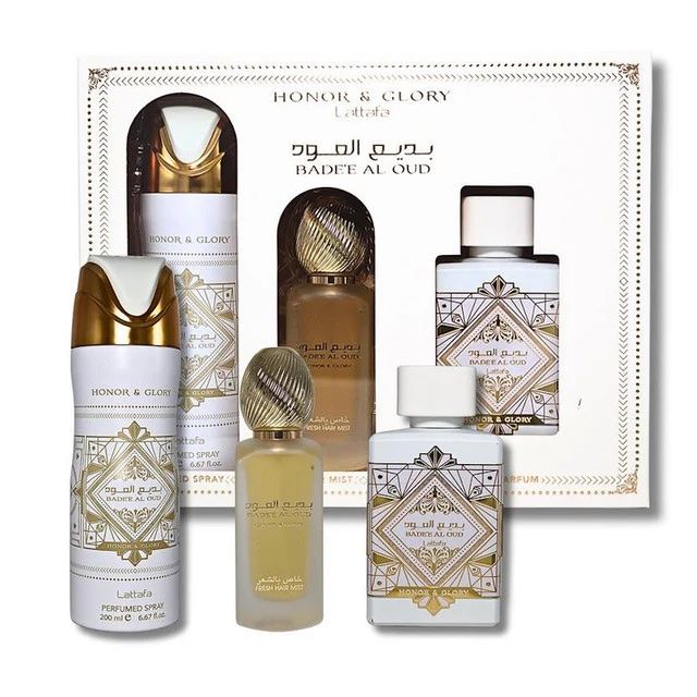 ESTUCHE LATTAFA BADEE AL OUD HONOR & GLORY (3 PIEZAS) - Perfumes Aqua